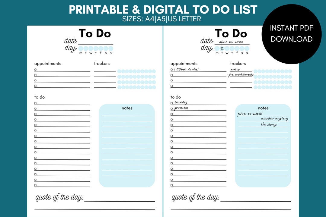 Daily to Do List | Digital | Task List | Printable Planner | Daily Task ...