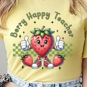 Retro Strawberry Teacher T-shirt, Cute Funny Schoolteacher Saying Pun ...