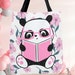 Panda Bear Reading Book Coquette Tote Bag, Cute Animal Floral Botanical ...