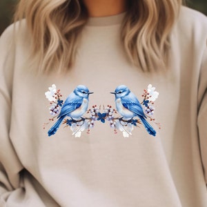 Winter Blue Birds Sweatshirt, Womens Bird Shirt, Bird Watcher Gift ...