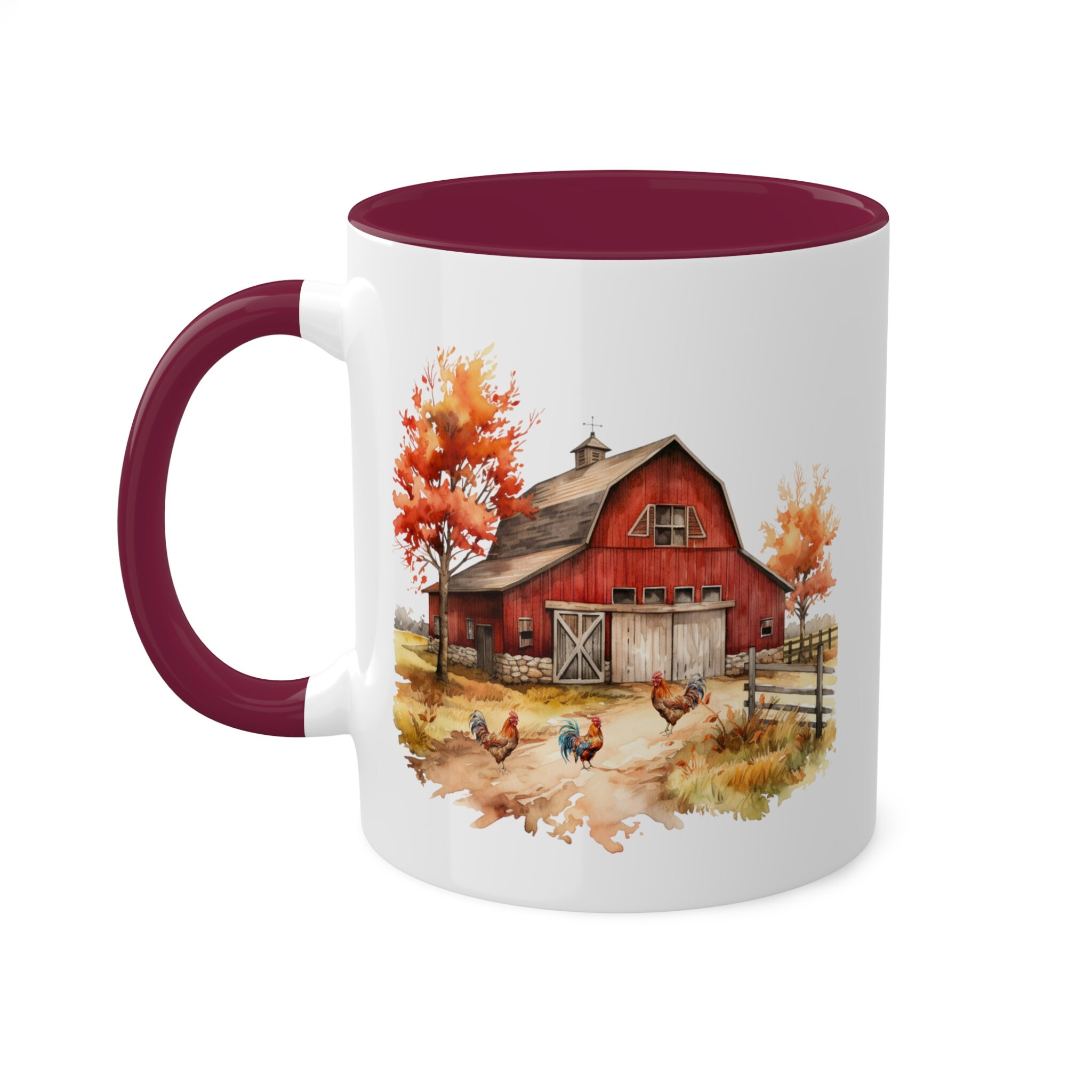 Vintage Fall Barn Coffee Mug, Cup With Old Barn, Rooster Chickens Hot ...