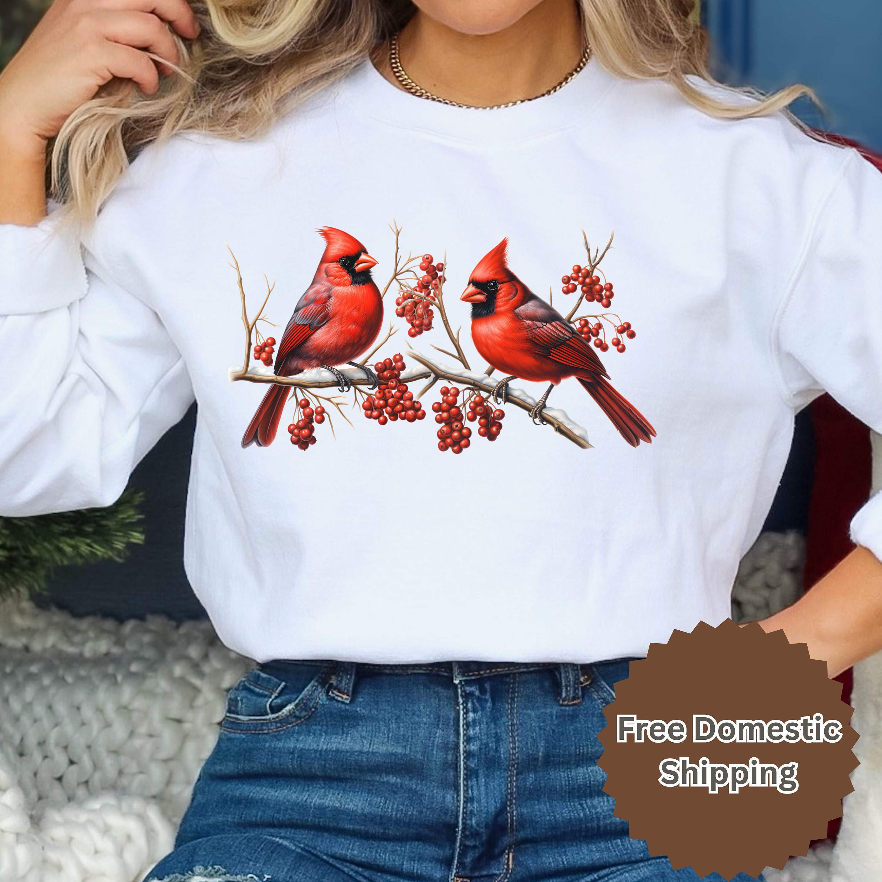 Cardinal Bird Sweatshirt, Red Cardinal Winter Shirt, Womens Wildlife ...