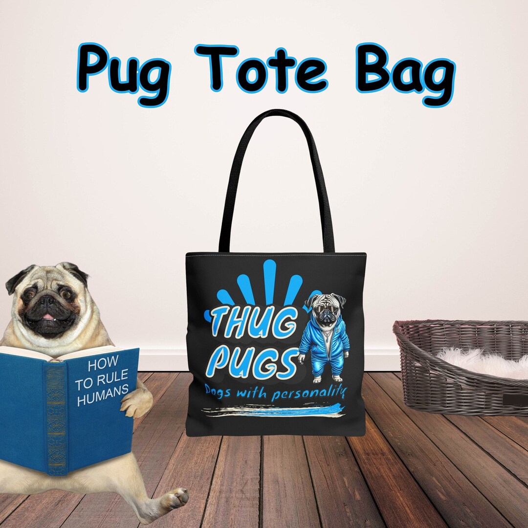 Pug Tote Bag, Funny Pug Accessories, Pug Mom Travel Bag, Retro Dog Book ...
