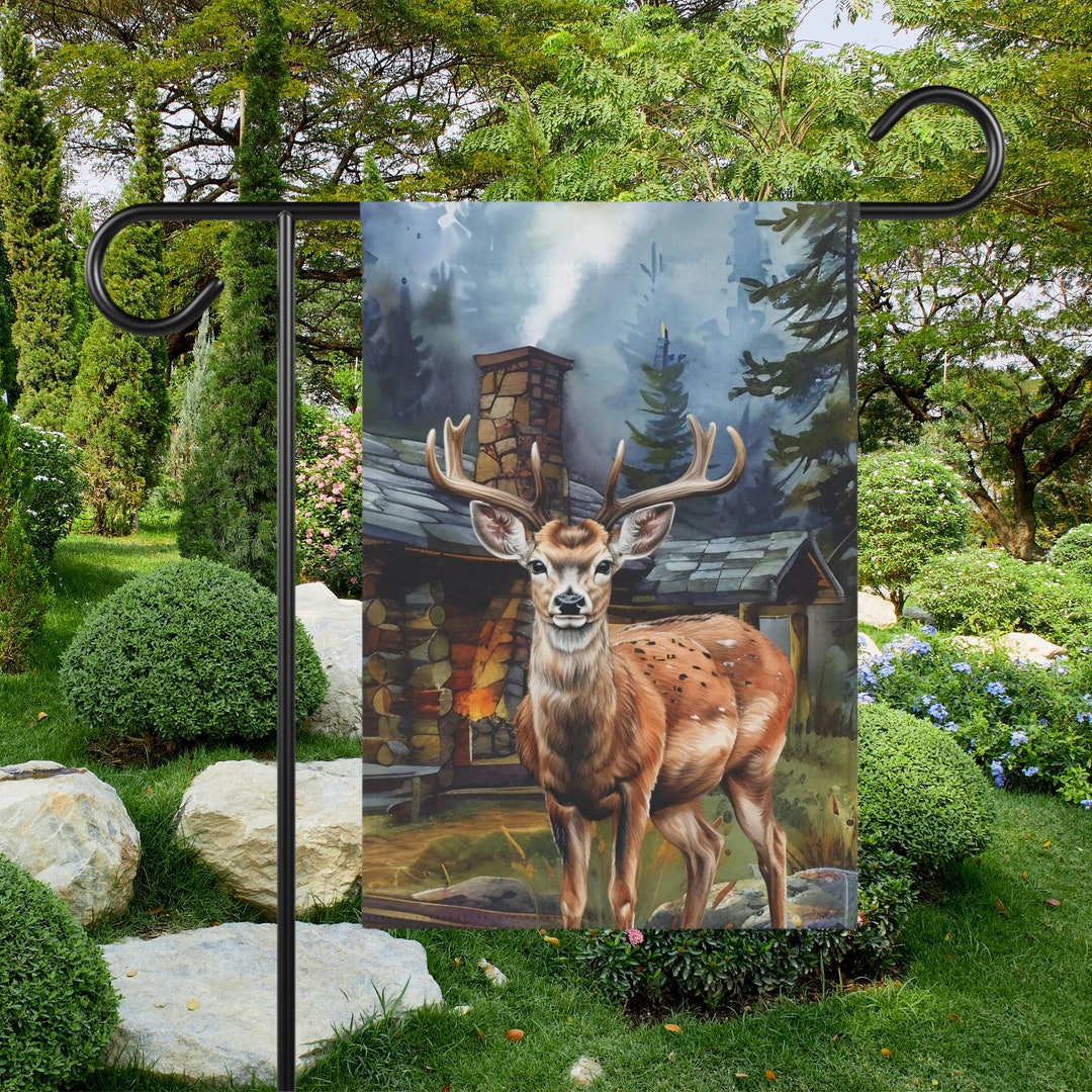 Rustic Hunting Cabin Buck Flag Outdoorsman Wildlife Nature Lover Deer ...