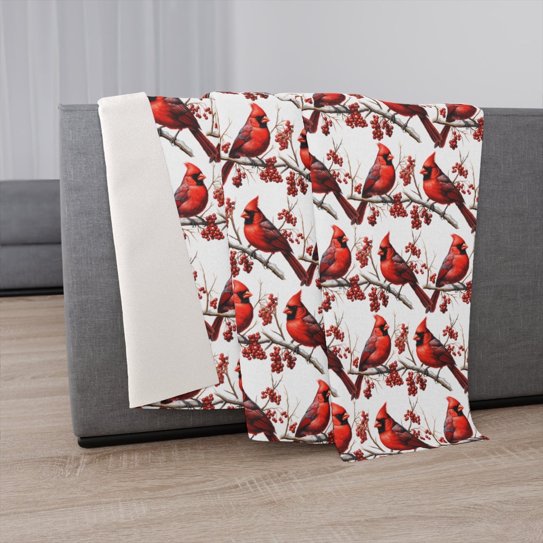Cardinal Bird Sherpa Blanket, Red Bird Throw Blanket, Present for ...