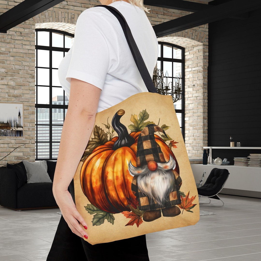 Autumn Garden Gnome Tote Bag, Cute Fall Foliage Pumpkin Season Holiday ...