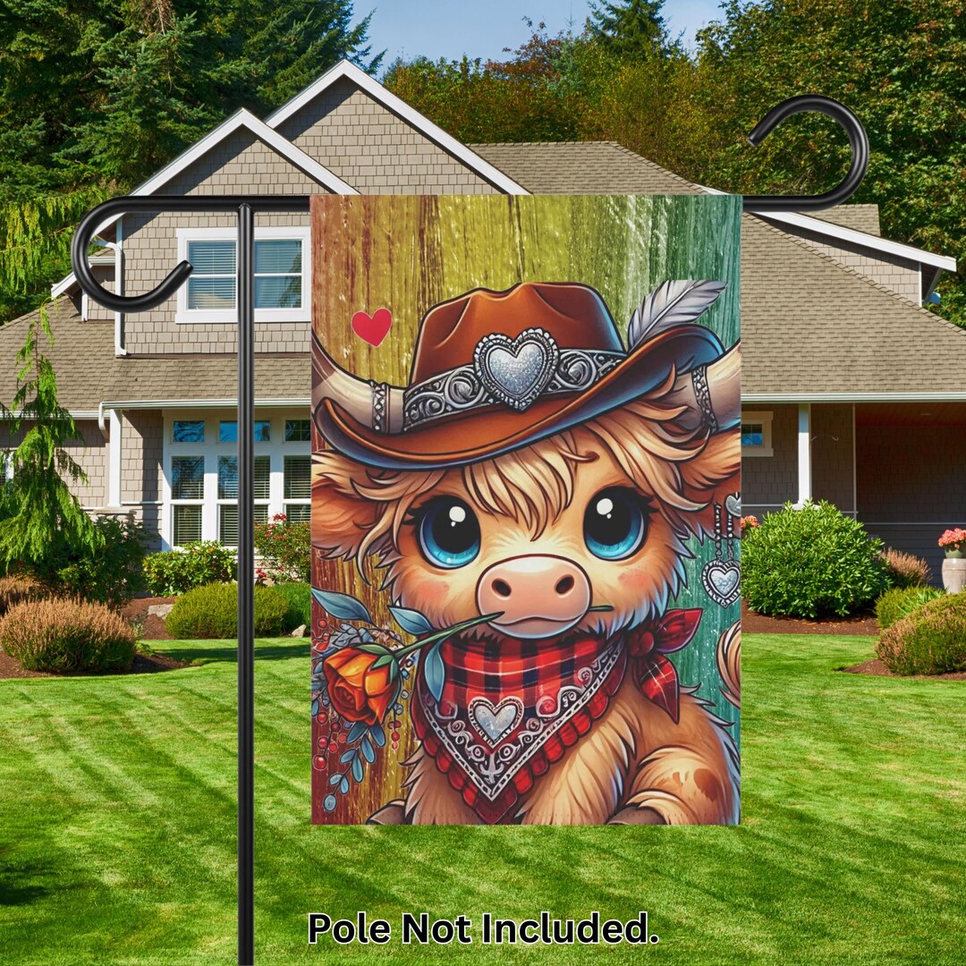 Highland Cow Country Western Cowboy Garden Flag, Cute Farm Animal ...
