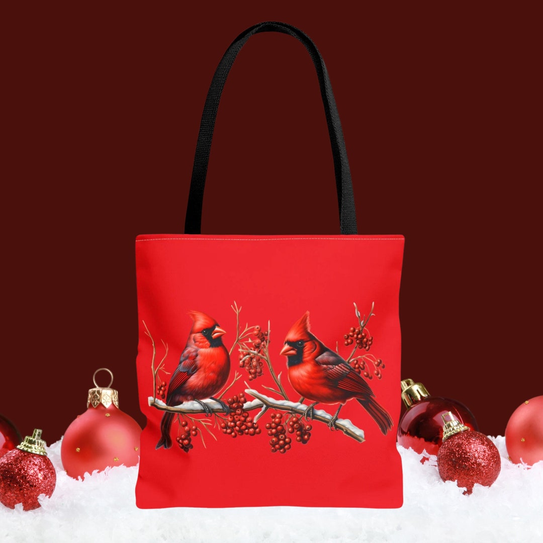 Cardinal Bird Tote Bag, Winter Red Bird Travel Bag, Wildlife Travel Bag ...
