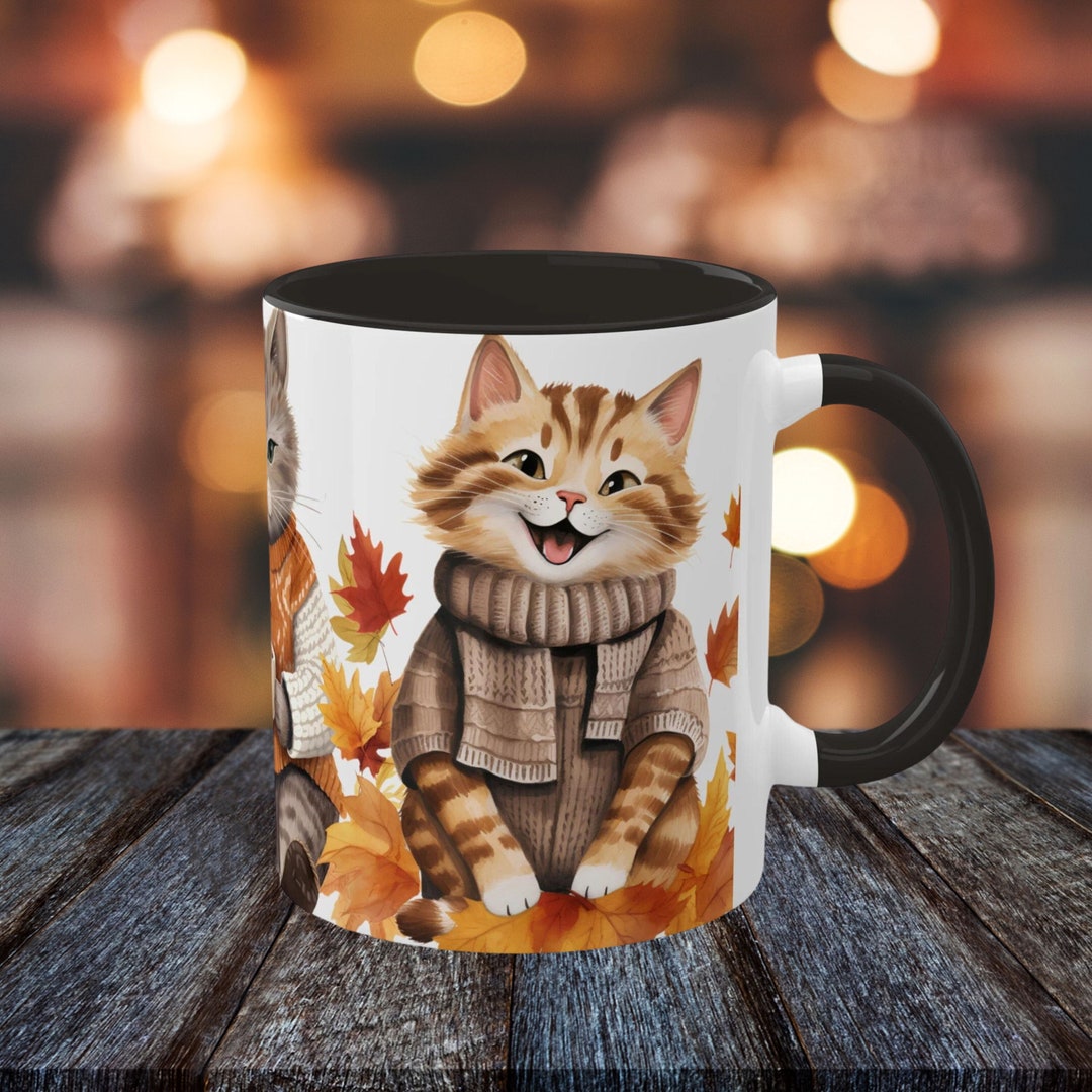 Autumn Cat Coffee Mug, Kitten Dinnerware Home Decor Kitchen Dishes ...