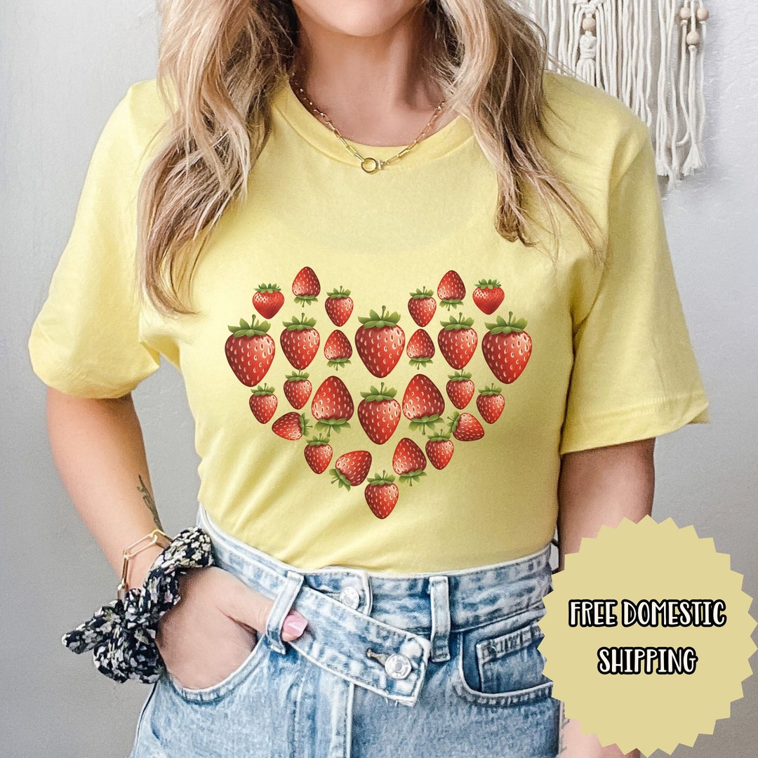 Strawberry Shirt, Women's Plus Size Heart Berry T-shirt, Ladies ...