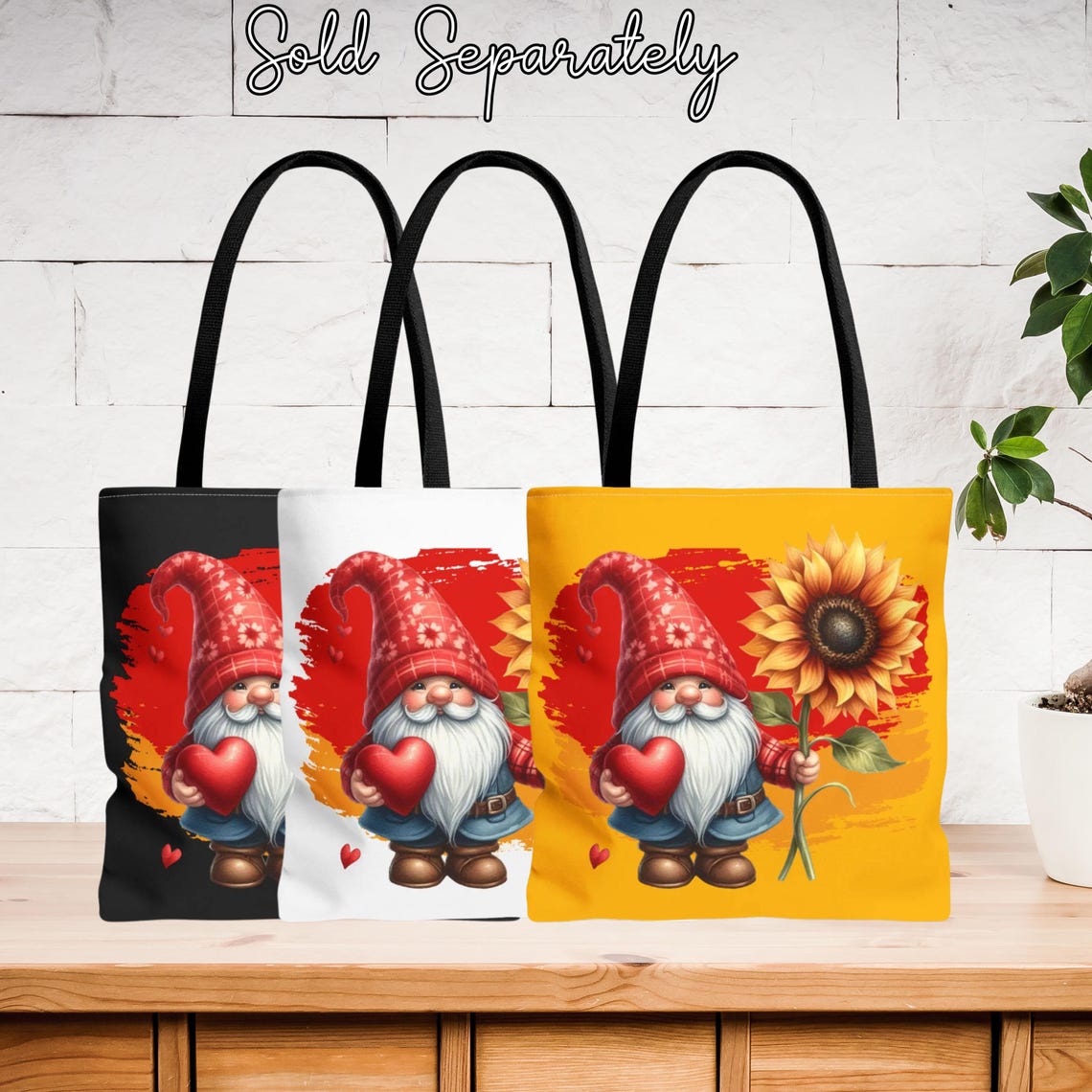 Gnome Sunflower Sweetheart Tote Bag, Cute Garden Gnome Valentine Bag ...