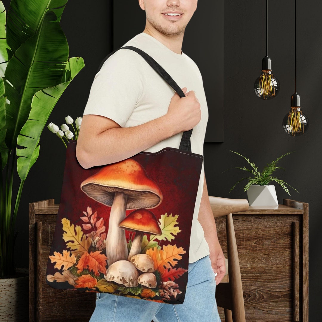 Cottagecore Mushroom Tote Bag, Autumn Leaves Colorful Fall Foliage ...