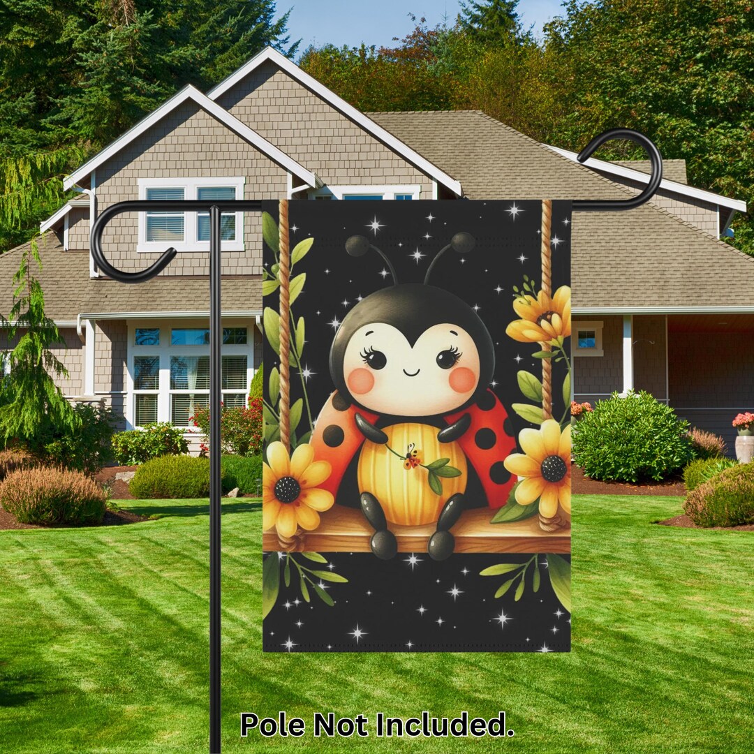 Cute Ladybug and Flower Garden Swing Flag, Decorative Outdoor Yard ...