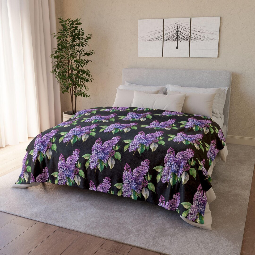 Lilac Floral Purple Flower Blanket, Soft Cozy Wildflower Botanical ...