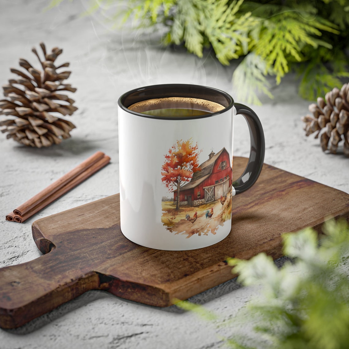 Vintage Fall Barn Coffee Mug, Cup With Old Barn, Rooster Chickens Hot ...