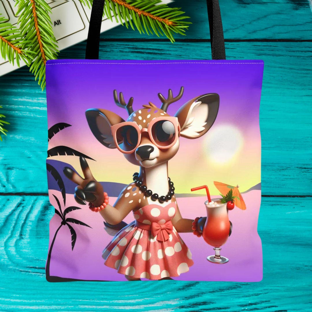 Doe Tote Bag, Nana Anime Deer Tropical Vacation Travel Accessory Party ...