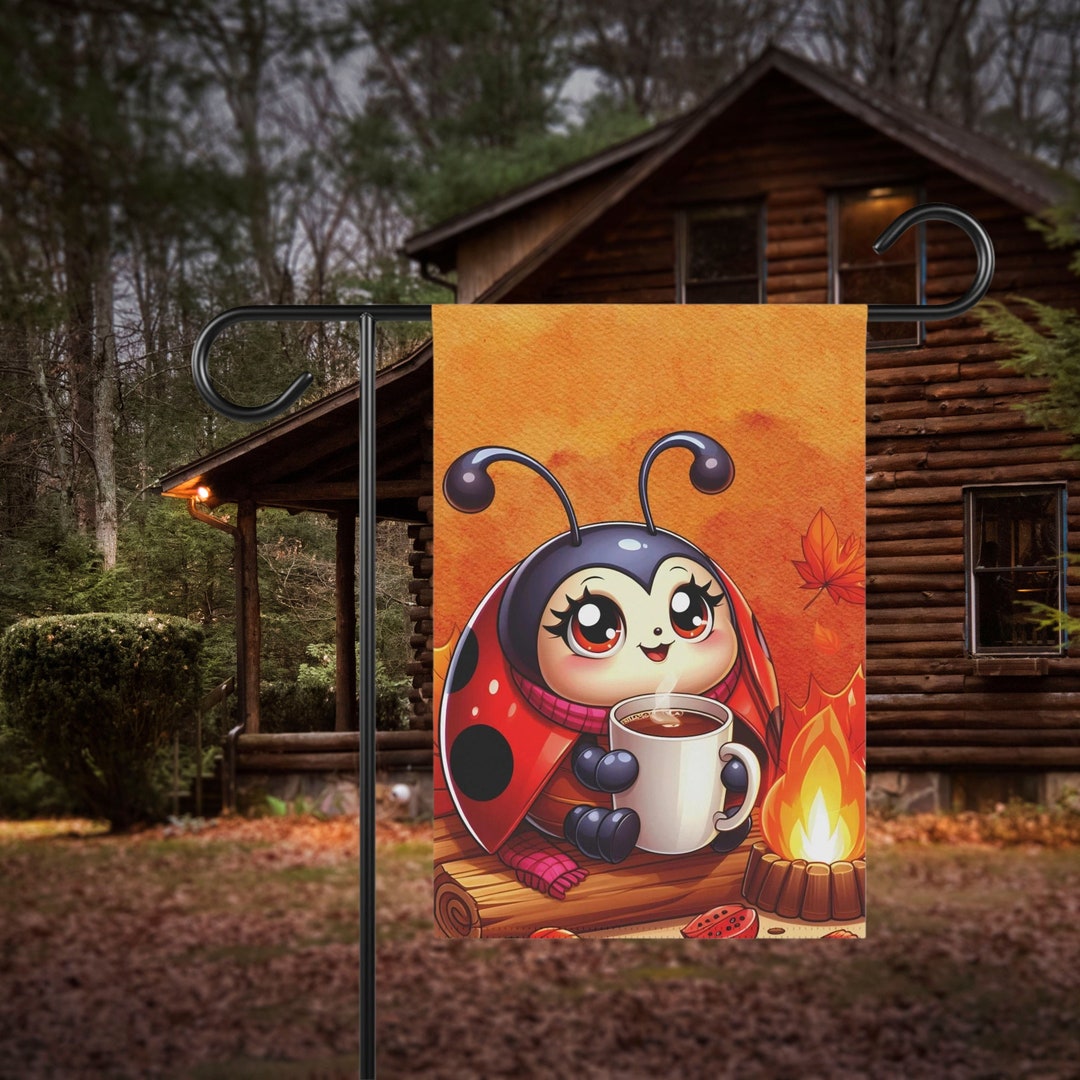 Autumn Cozy Ladybug Campfire Garden House Banner, Cabin Camper Campsite ...