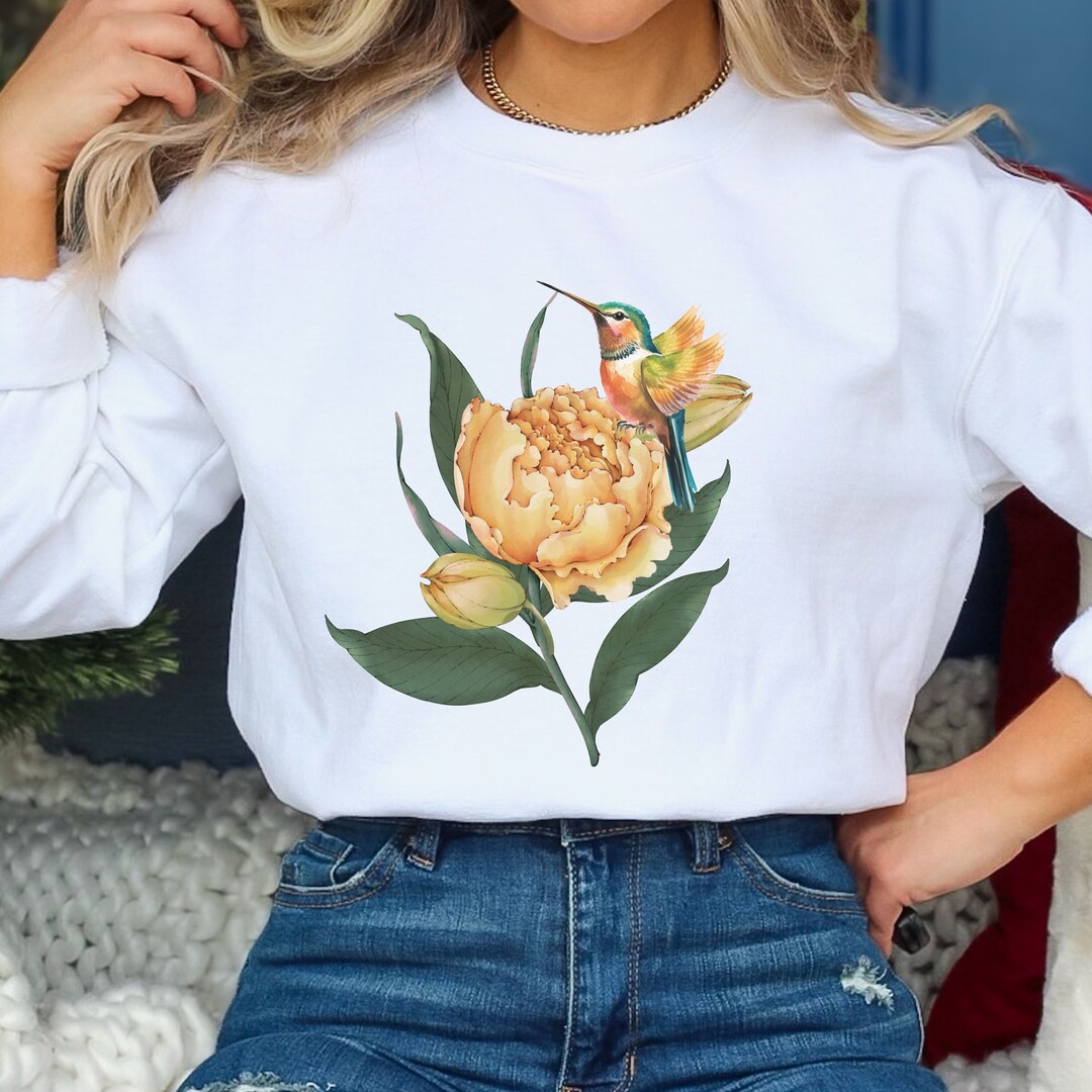 Hummingbird Sweatshirt, Spring Bird Lover Top, Bird Watcher Floral ...
