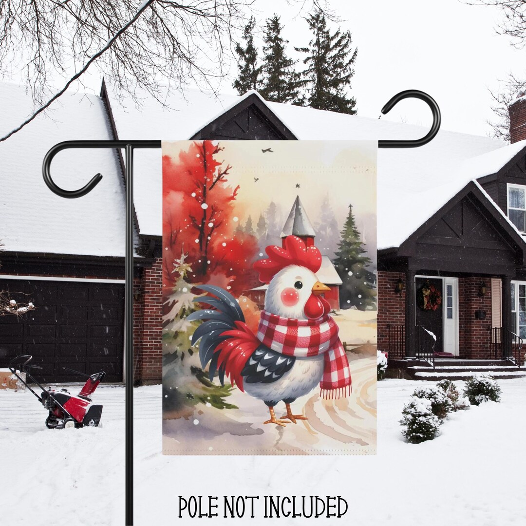 Winter Rooster Lawn Banner, Homestead Anime Animal Garden Flag ...