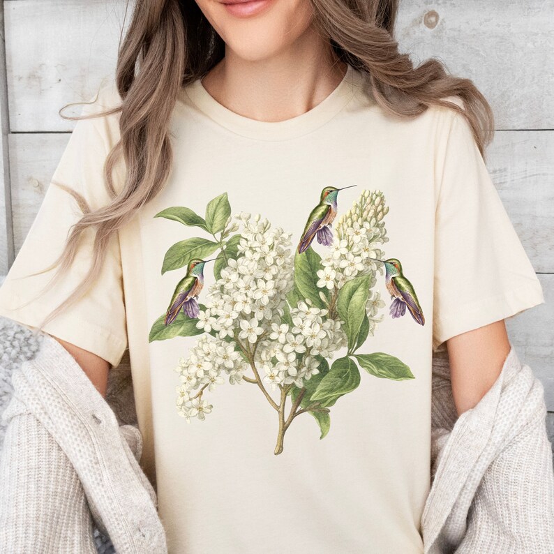 Hummingbird T-shirt, Spring Bird Lover Top, Bird Watcher Floral Nature ...