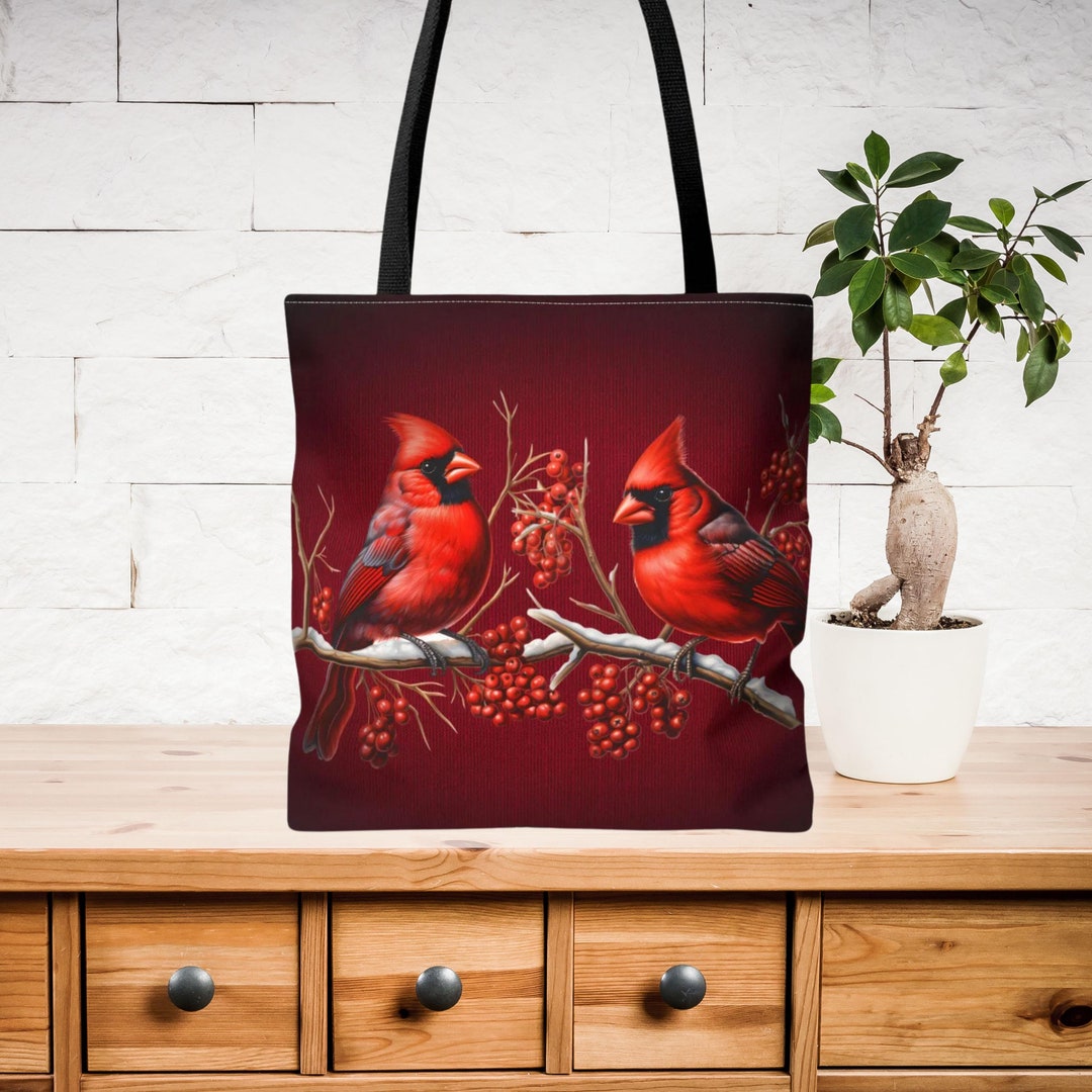 Red Cardinal Bird Tote Bag, Anime Animal Wildlife Nature Winter Season ...
