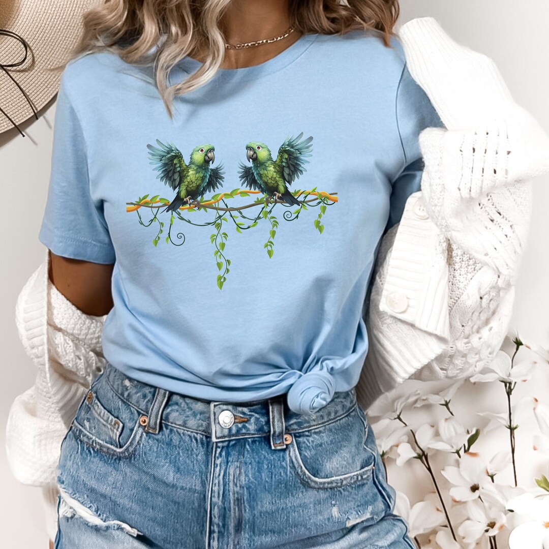 Parakeet Bird Shirt, Tropical Bird Floral Wildlife Top, Bird Lover Gift ...