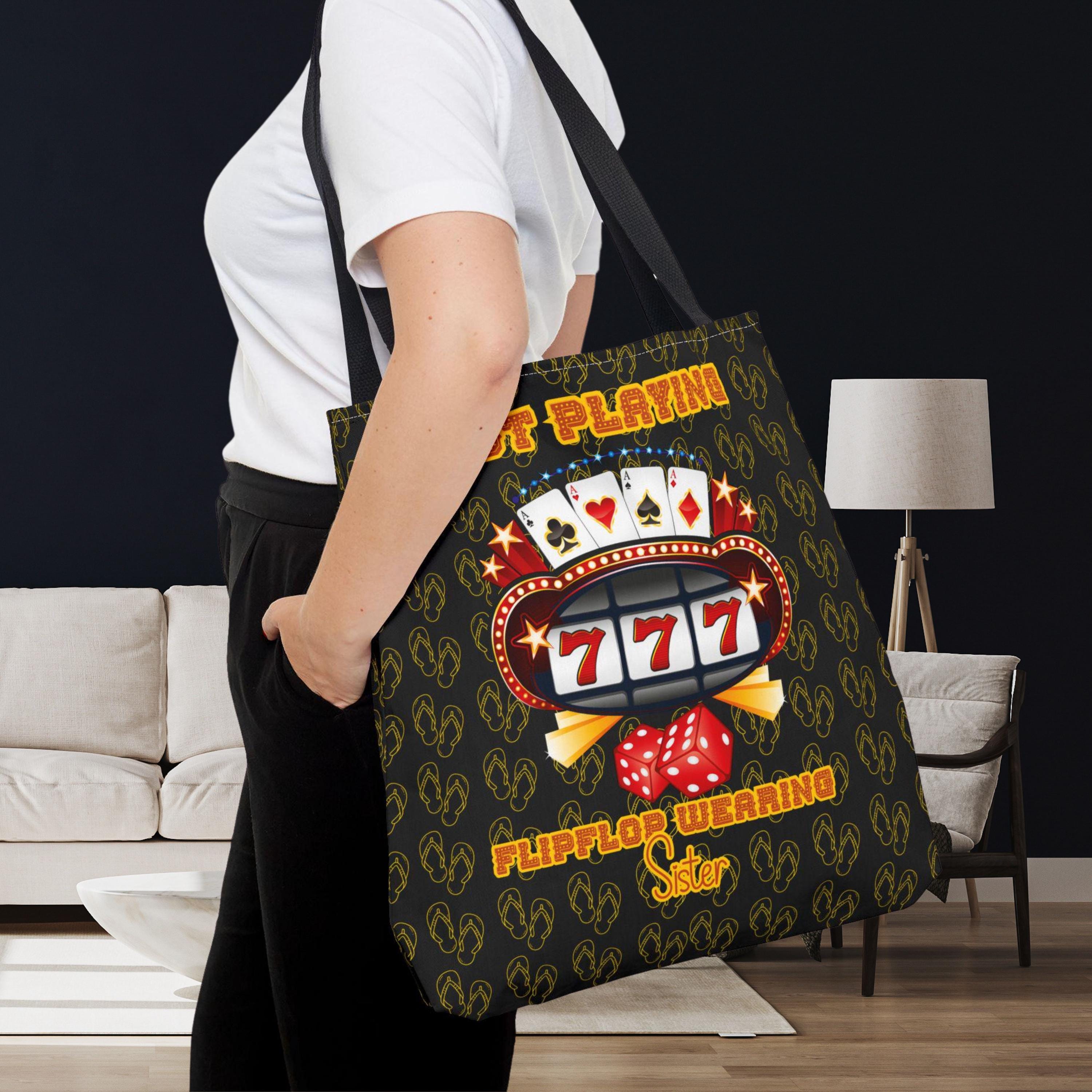 Slot Playing Flipflop Wearing Sister Tote Bag, Personal Gift for Casino ...