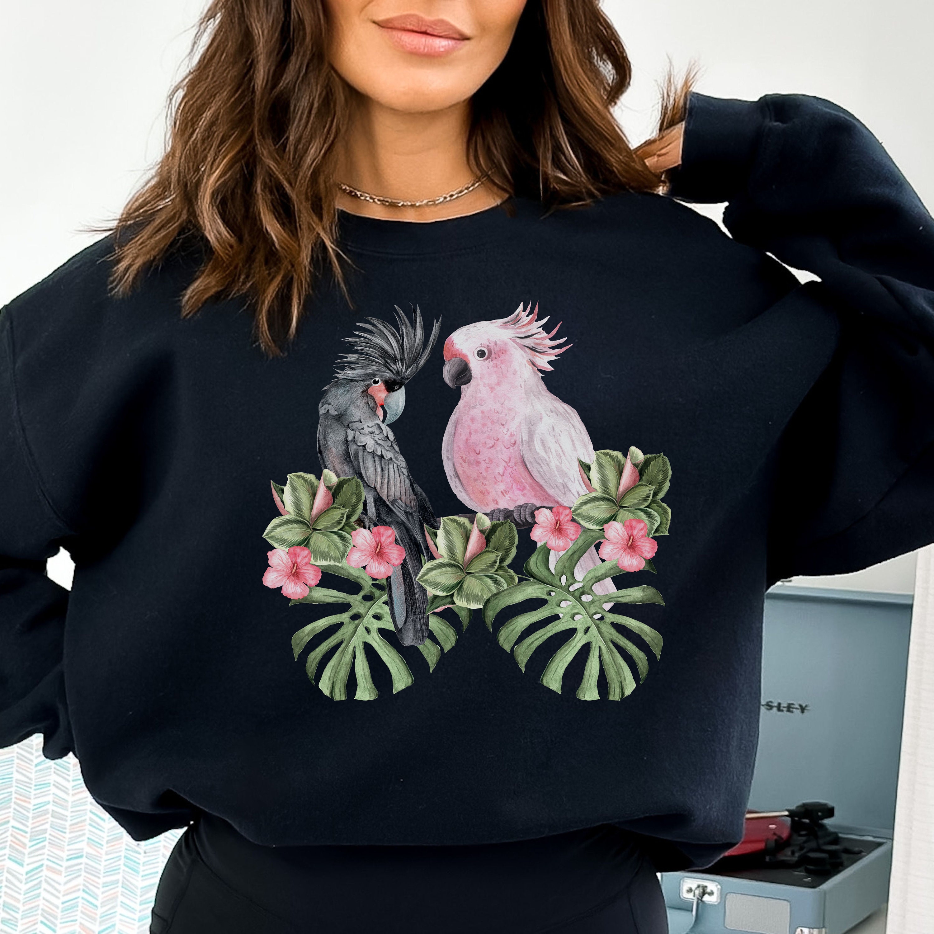 Cockatiel Bird Sweatshirt, Women's Cockatoo Bird Tropical Wildlife Top ...