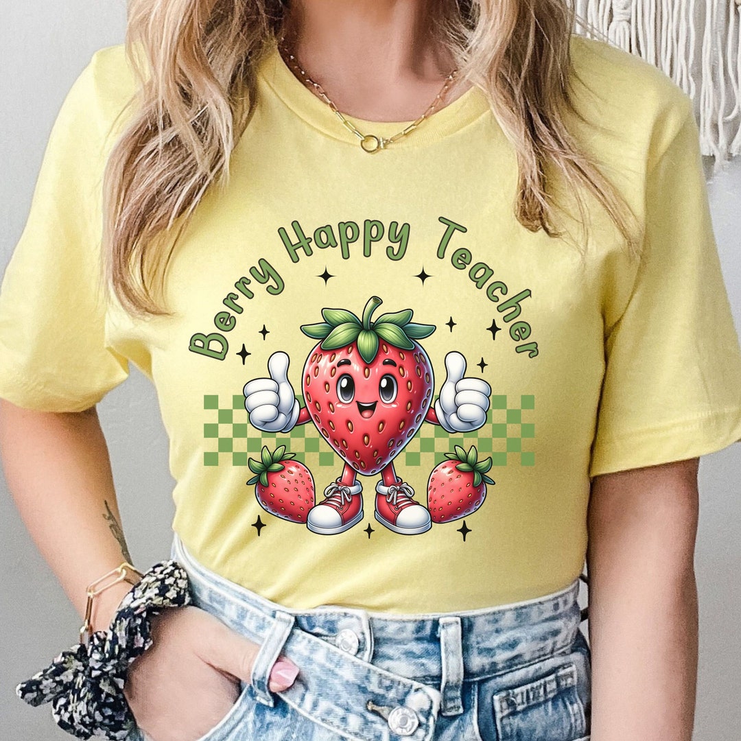 Retro Strawberry Teacher T-shirt, Cute Funny Schoolteacher Saying Pun ...
