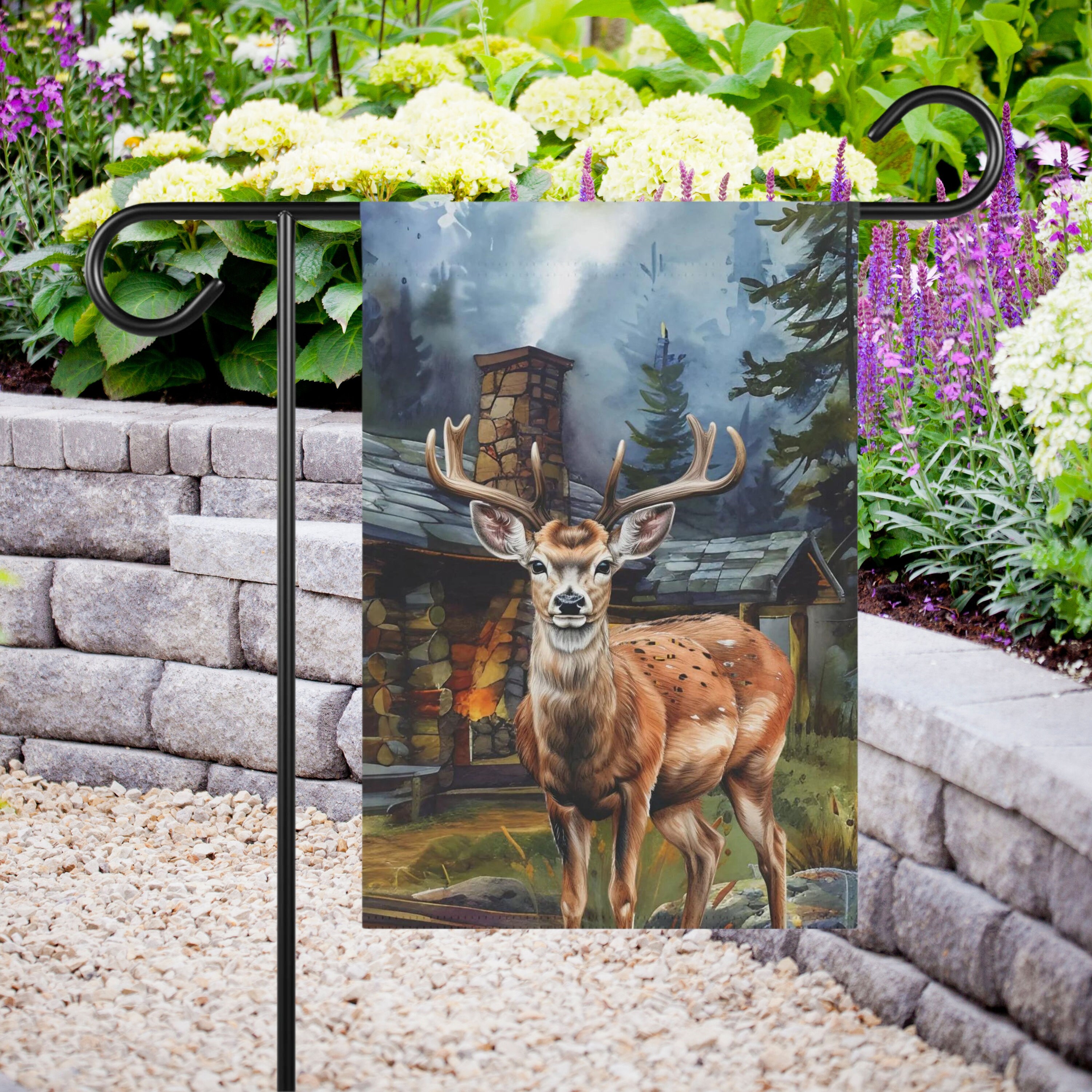 Rustic Hunting Cabin Buck Flag Outdoorsman Wildlife Nature Lover Deer ...