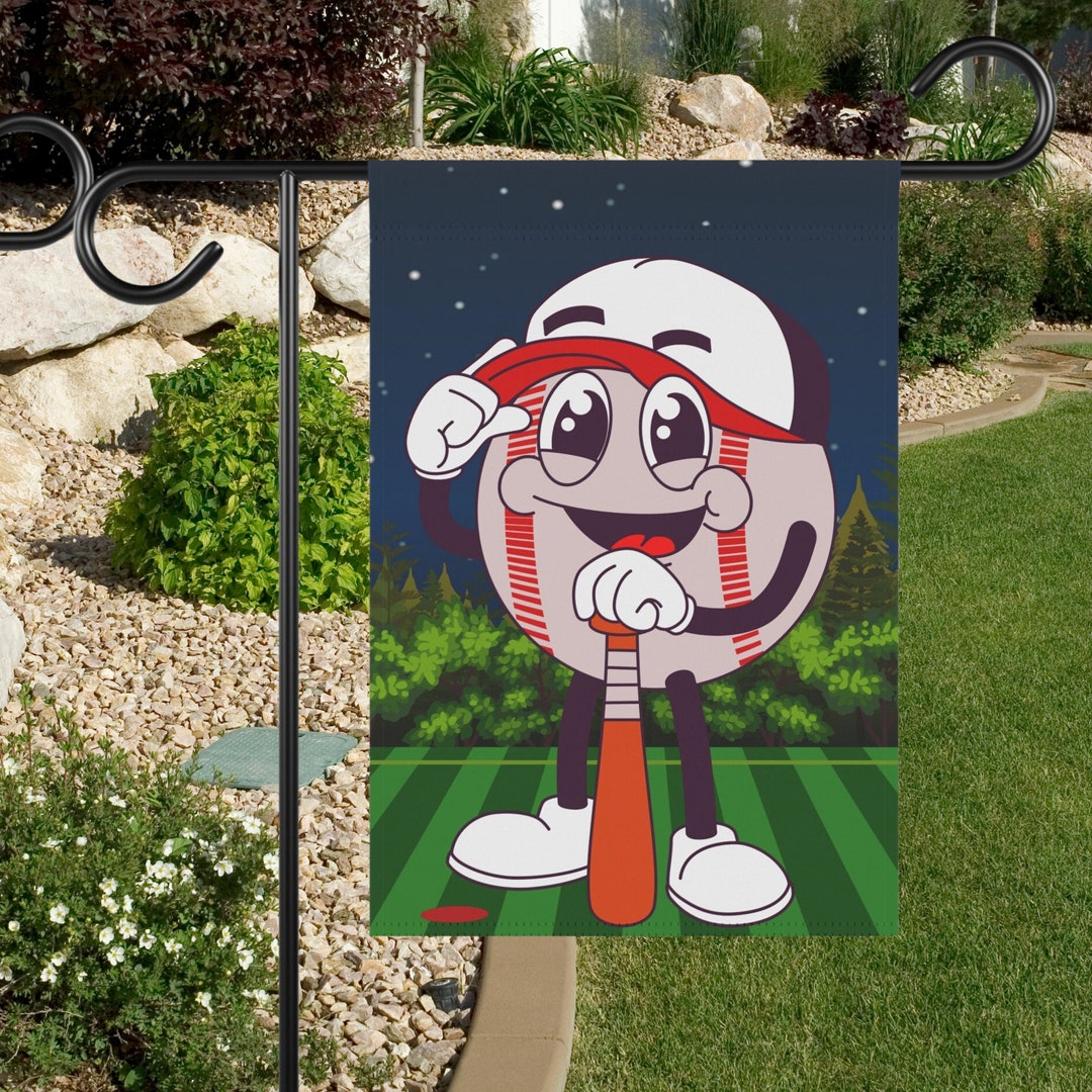 Cartoon Baseball Mascot Lawn Flag Outdoor Sport Fan Funny Yard Home ...