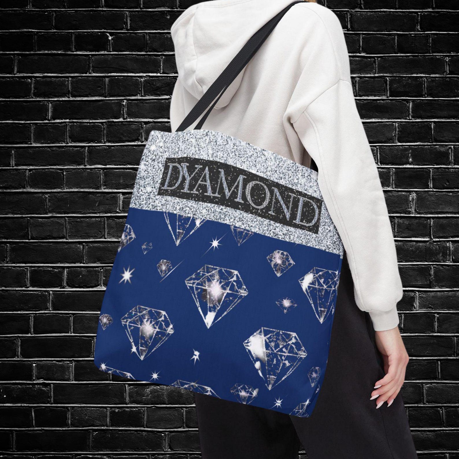Custom Name Glitter Tote Bag, Personalized Blue Diamond Purse, Sparkle ...