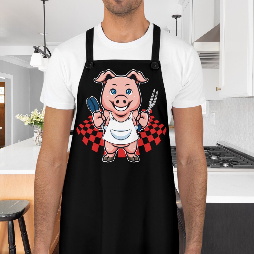 Retro Checkered Diner Pig Cook Apron, Cute Piglet Animal Vintage ...