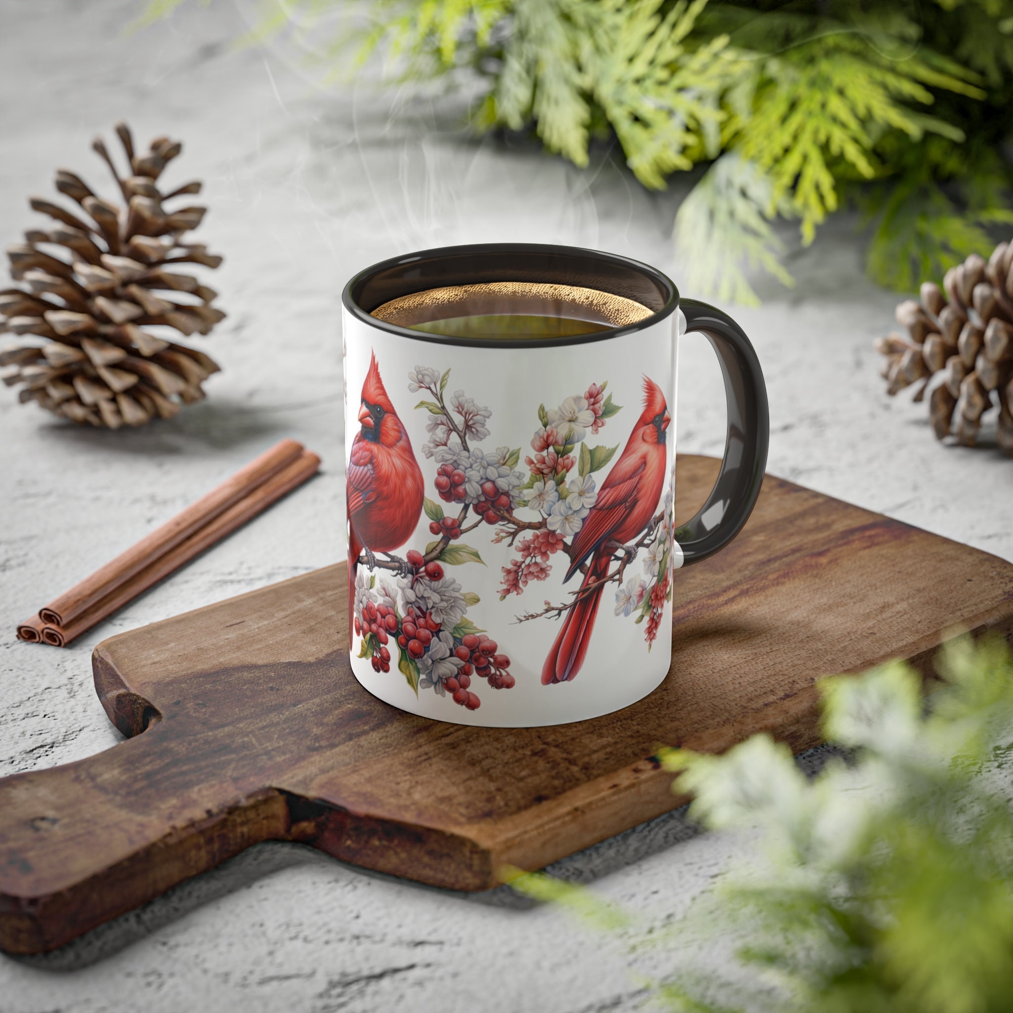 Red Cardinal Bird Mug, Winter Bird and Berries, Love Bird Watching Gift ...
