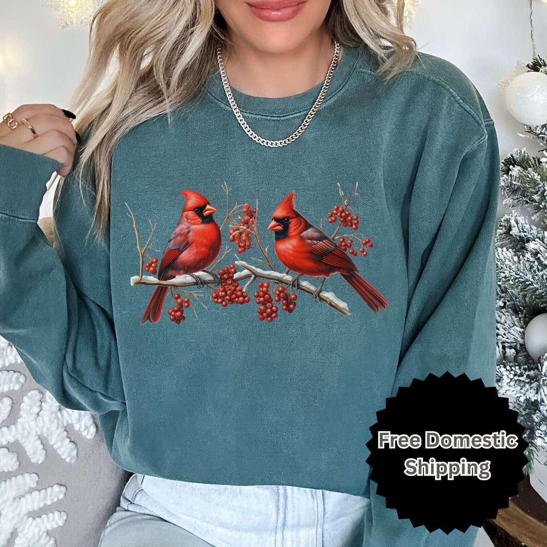 Cardinal Bird Sweatshirt, Red Cardinal Winter Shirt, Womens Wildlife ...