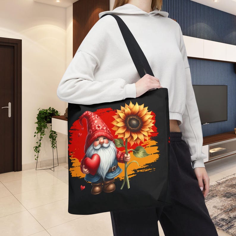 Gnome Sunflower Sweetheart Tote Bag, Cute Garden Gnome Valentine Bag ...
