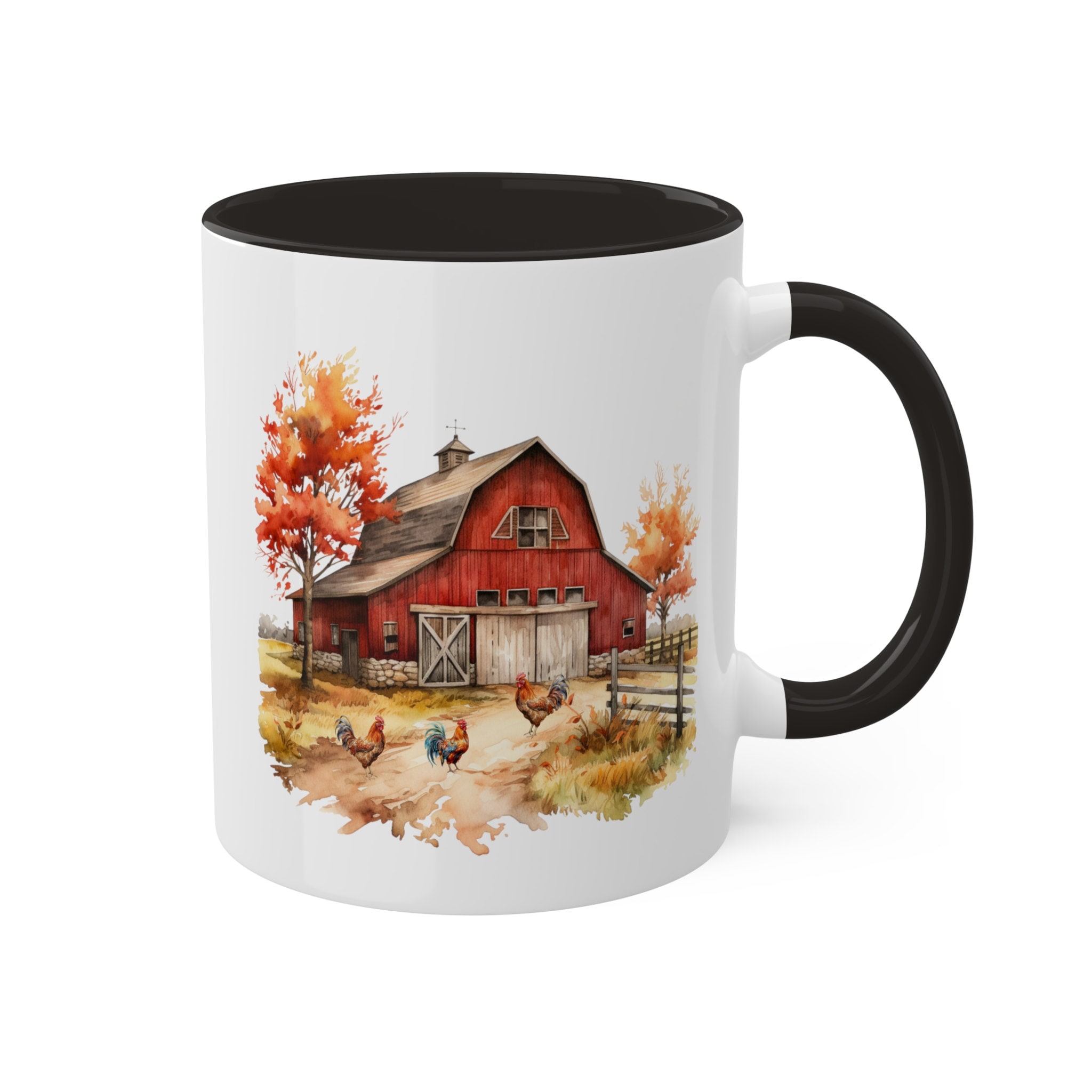 Vintage Fall Barn Coffee Mug, Cup With Old Barn, Rooster Chickens Hot ...