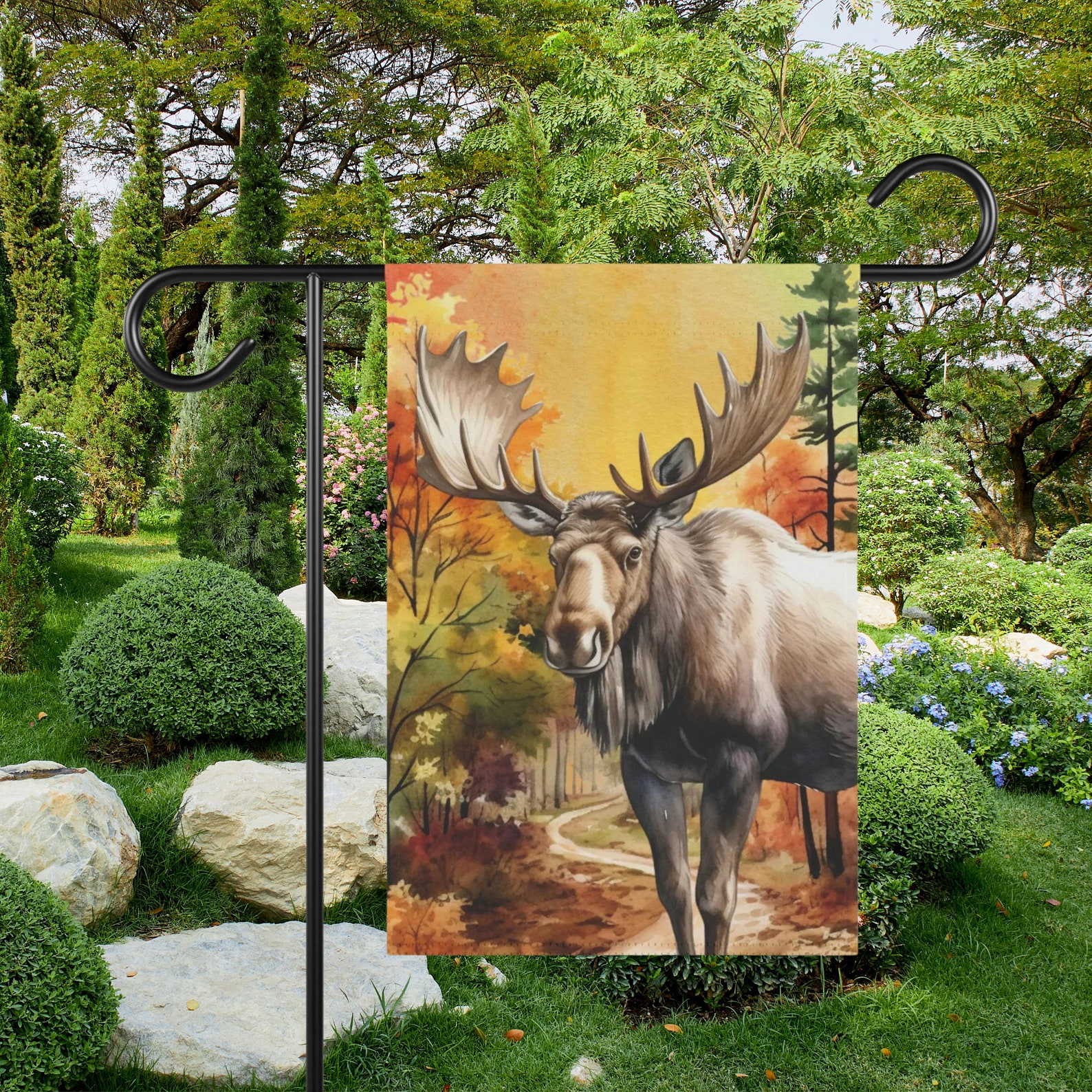 Bull Moose Garden Flag, Wildlife Nature Lover Forest Animal Lawn Banner ...