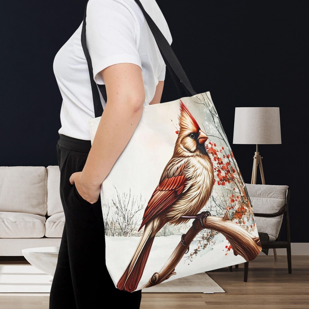 Cardinal Bird Winter Tote Bag Birdwatcher Wildlife Forest Animal ...