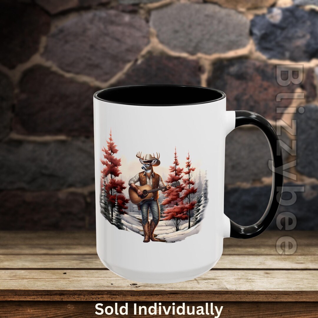 Cowboy Buck Guitar Player Mug, Rustic Country Western Deer Music Rugged ...