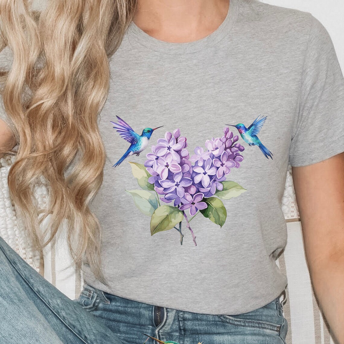 Hummingbird T-shirt, Spring Bird Lover Lilac Bird Shirt, Hummingbird ...