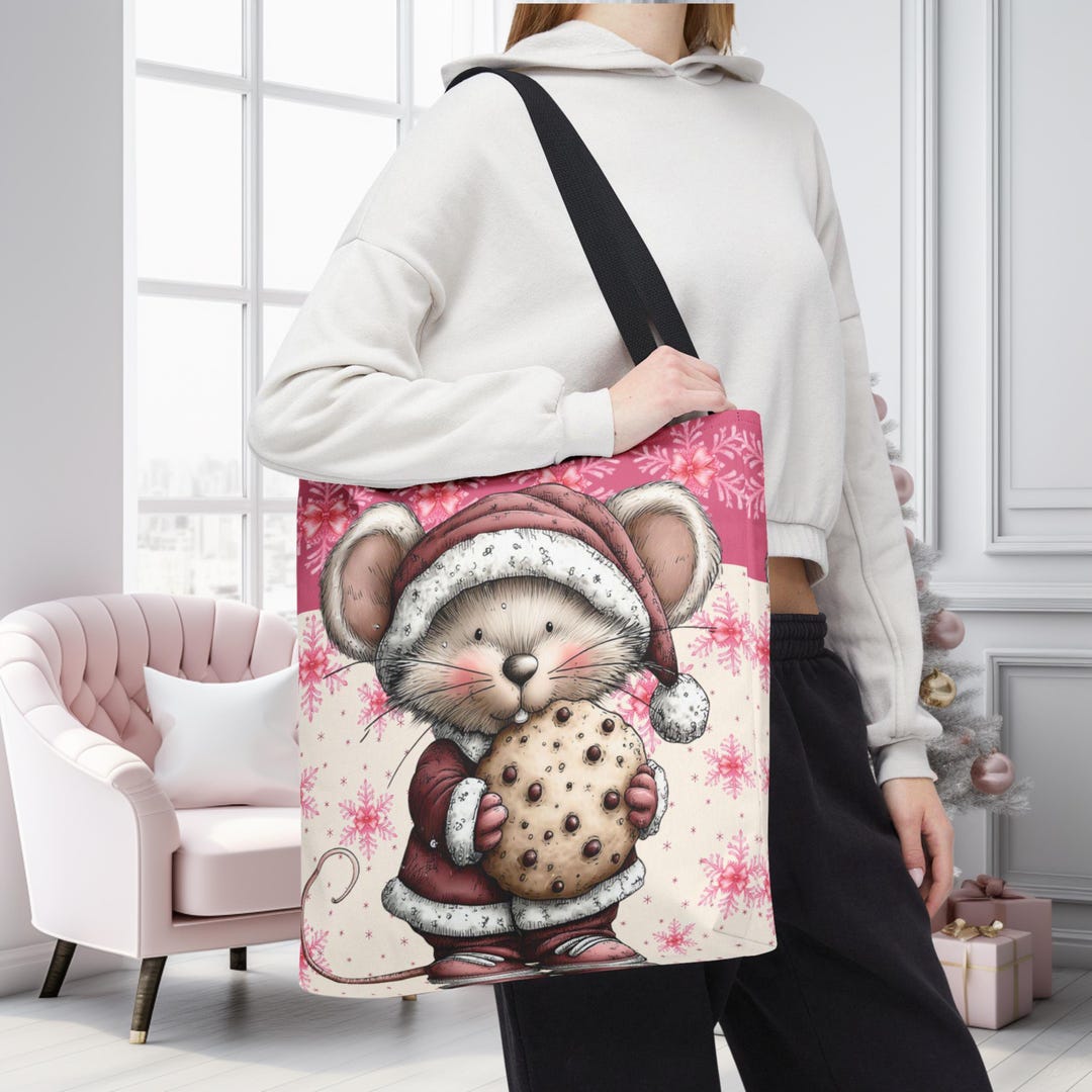 Christmas Mouse Cookie Tote Bag, Pink Girly Coquette Holiday Gift, Cute ...