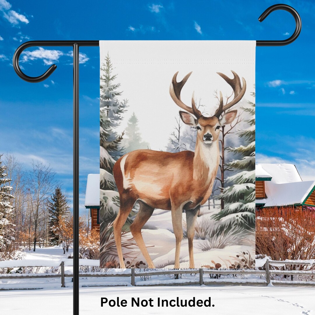 Winter Buck House Banner, Snowy Forest Deer Garden Flag Nature Lover ...