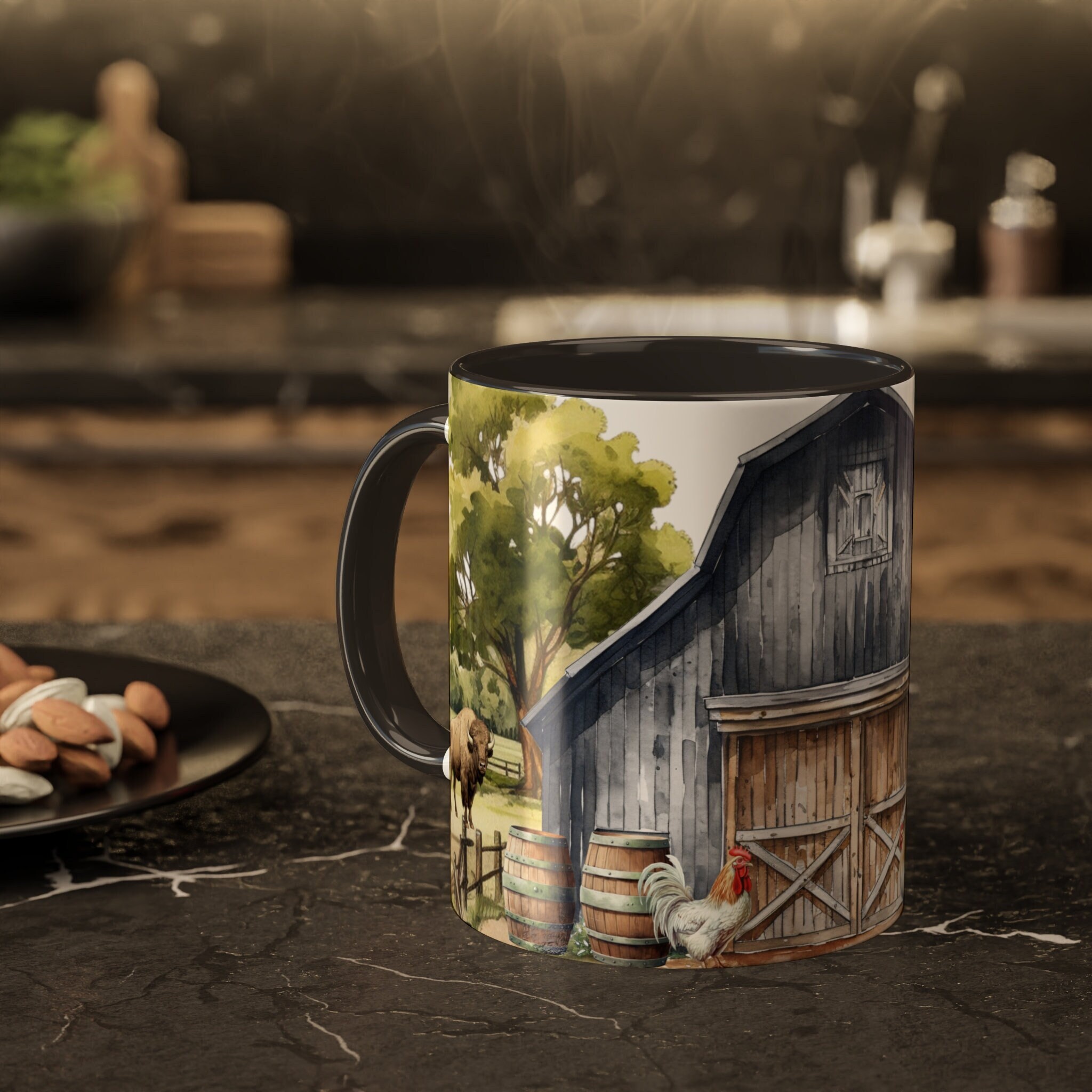 Farm Mug, Barn Animal Coffee Cup, Rustic Vintage Aesthetics, Bison ...