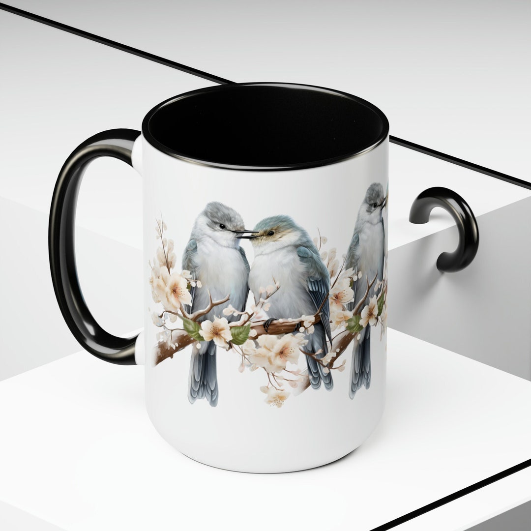 Spring Bird Mug, Floral Bird Dinnerware Large Coffee Cup Dish Gift for ...