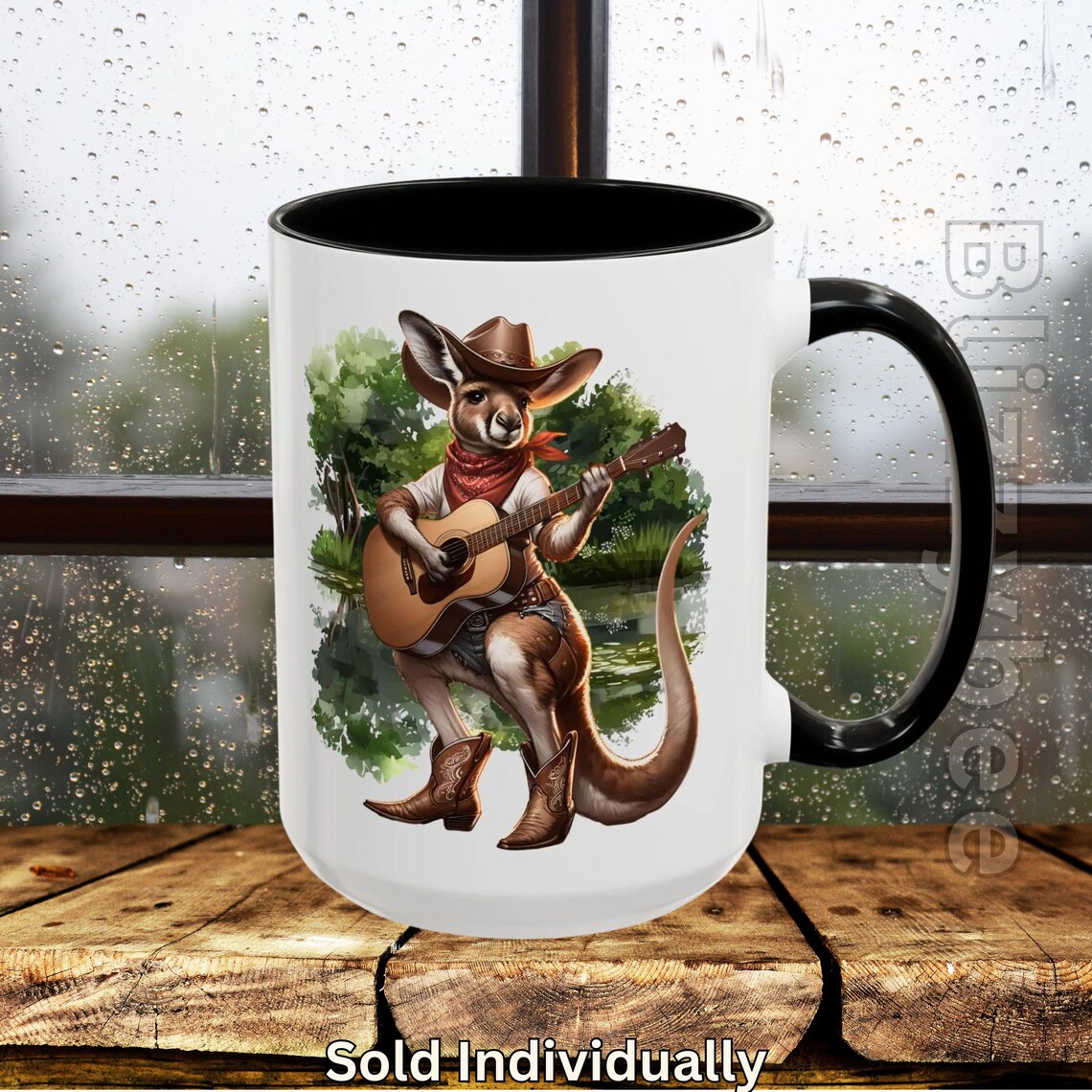 Aussie Kangaroo Down Under Cowgirl Guitar Player Mug, Rustic Country ...