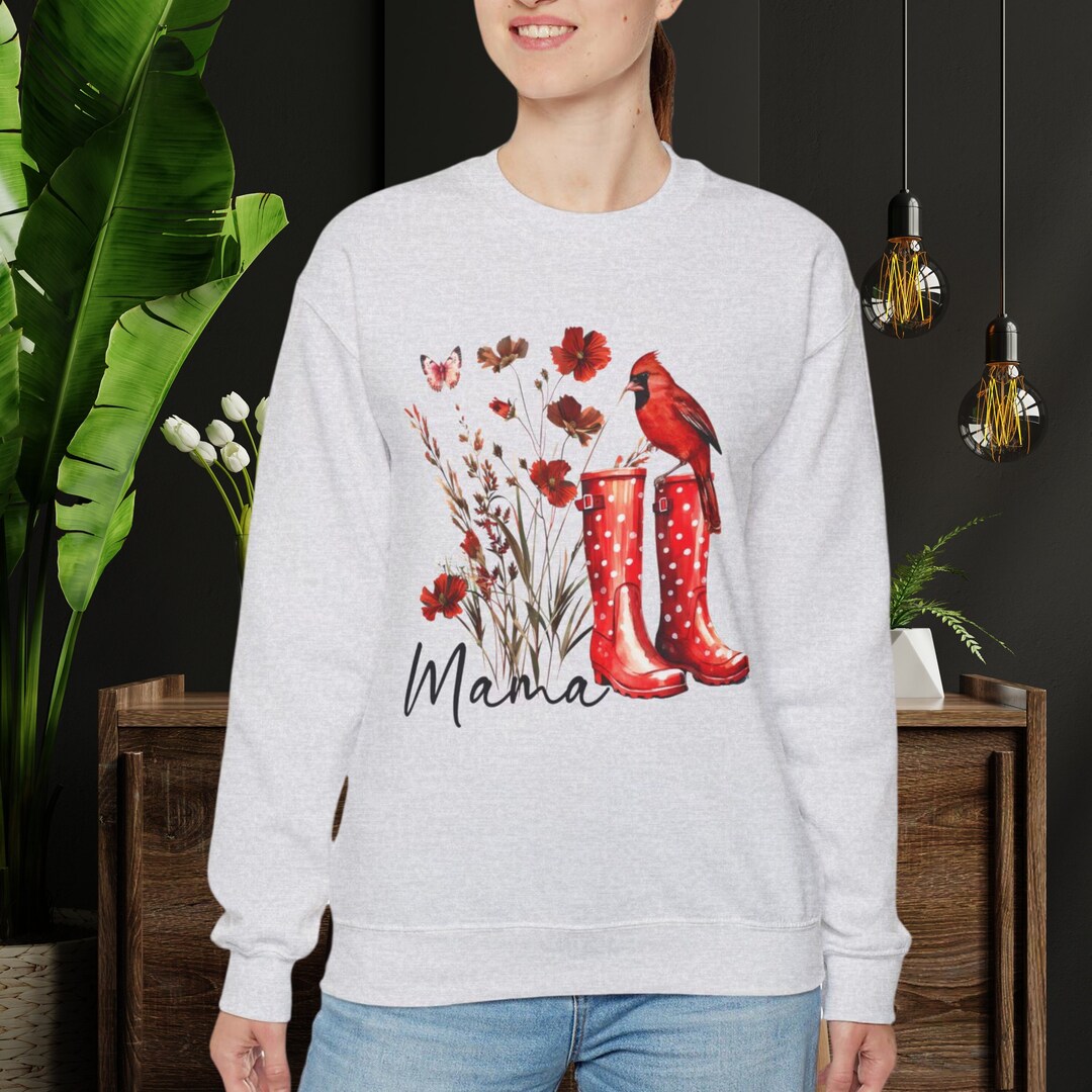 Mama Wildflower Red Cardinal Bird Sweatshirt, Flower Gardener Polka Dot ...