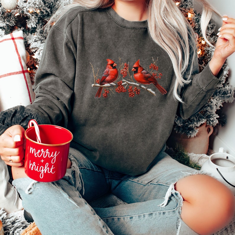 Cardinal Bird Sweatshirt, Red Cardinal Winter Shirt, Womens Wildlife ...