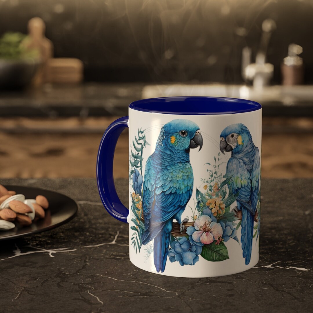 Blue Parrot Bird Mug, Parrot Bird Home Decor, Wildlife Kitchen Dishes ...