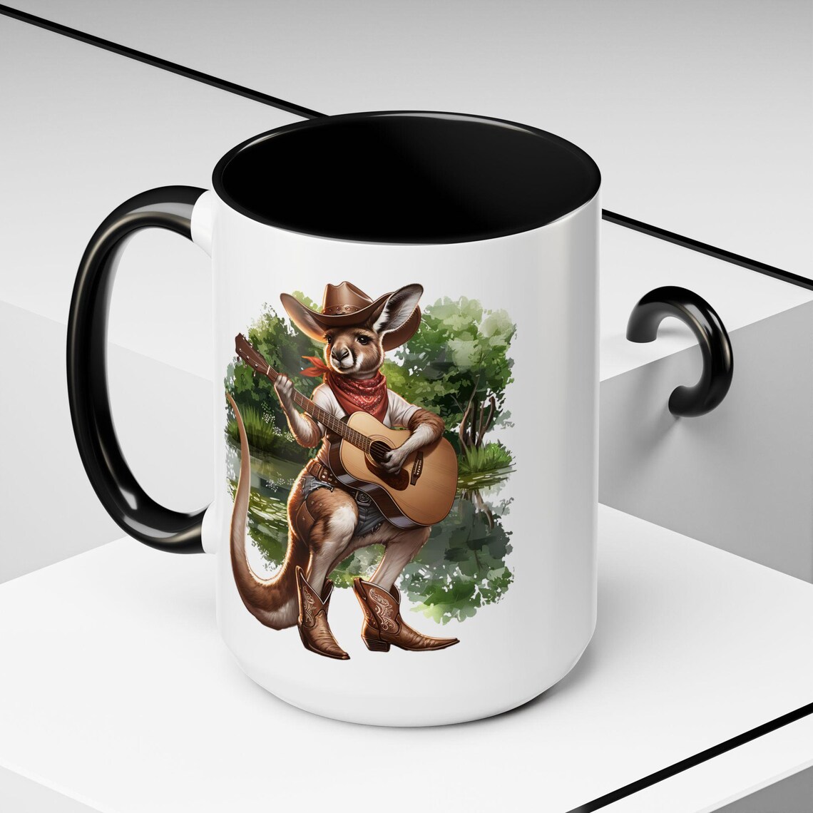 Aussie Kangaroo Down Under Cowgirl Guitar Player Mug, Rustic Country ...